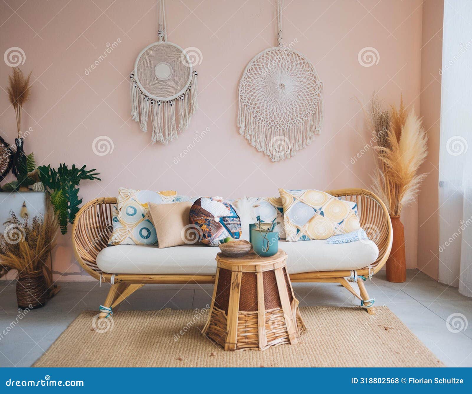 Boho Nomadic Interior Design of Modern Living Room, Home Stock ...