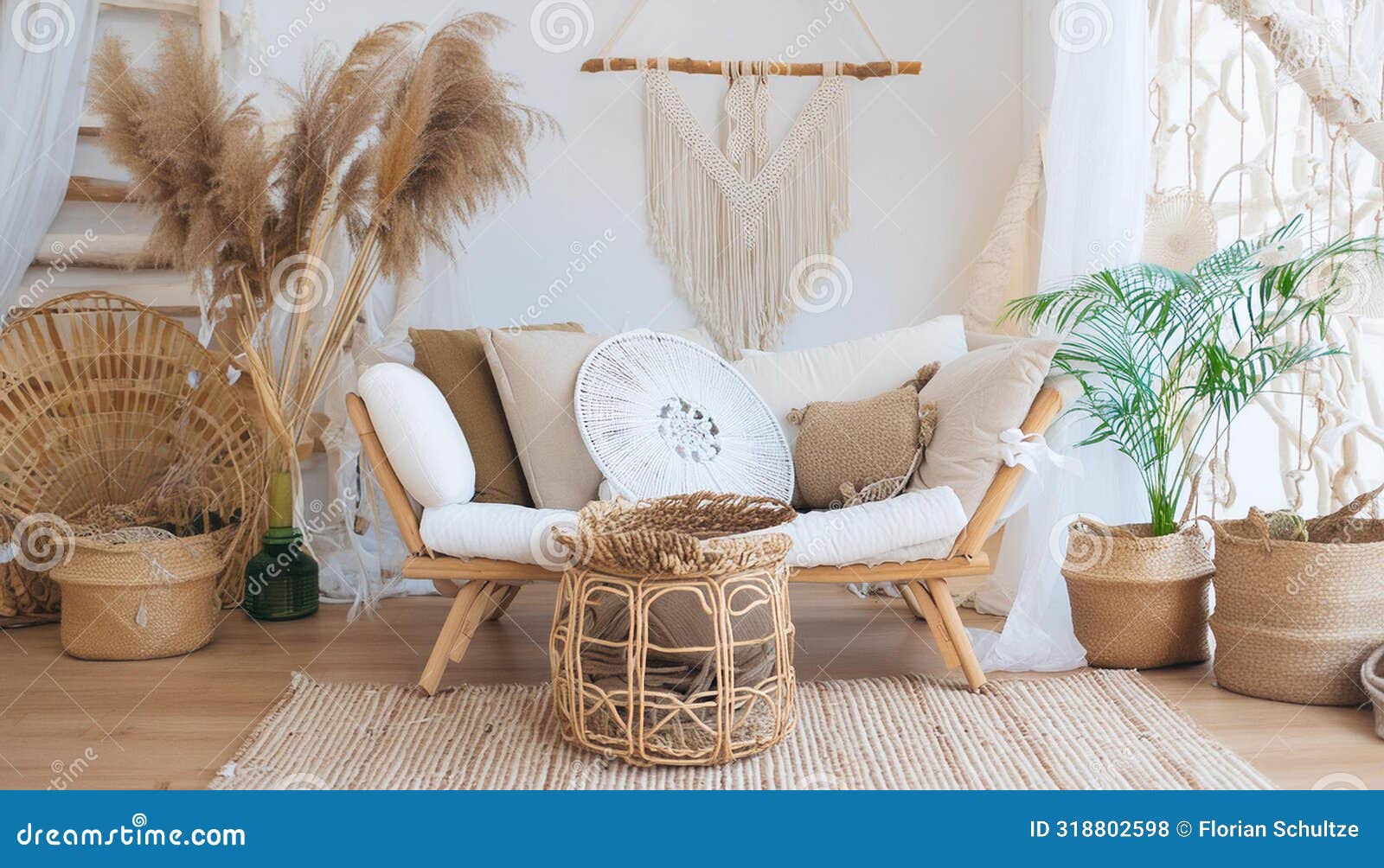 Boho Nomadic Interior Design of Modern Living Room, Home Stock ...