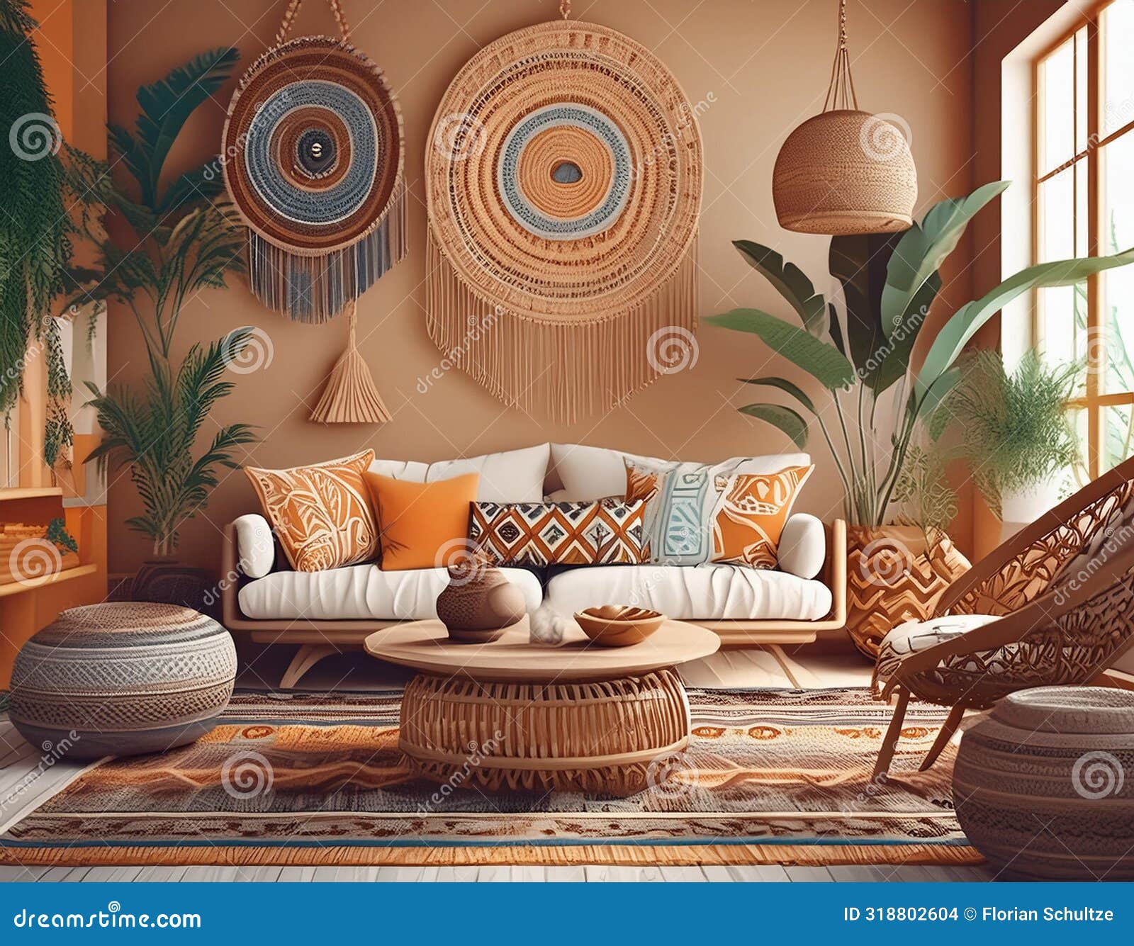 Boho Nomadic Interior Design of Modern Living Room, Home Stock ...