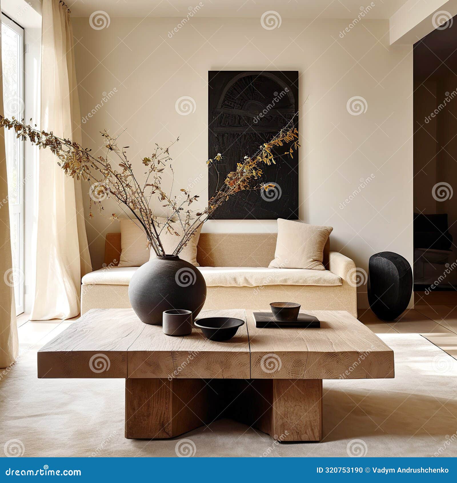 Boho Nomadic Style Interior Design Of Modern Living Room. AI Stock ...