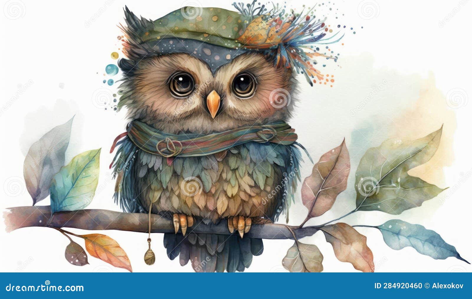 Boho Owl with Feather Headdress AI Generated Stock Illustration ...