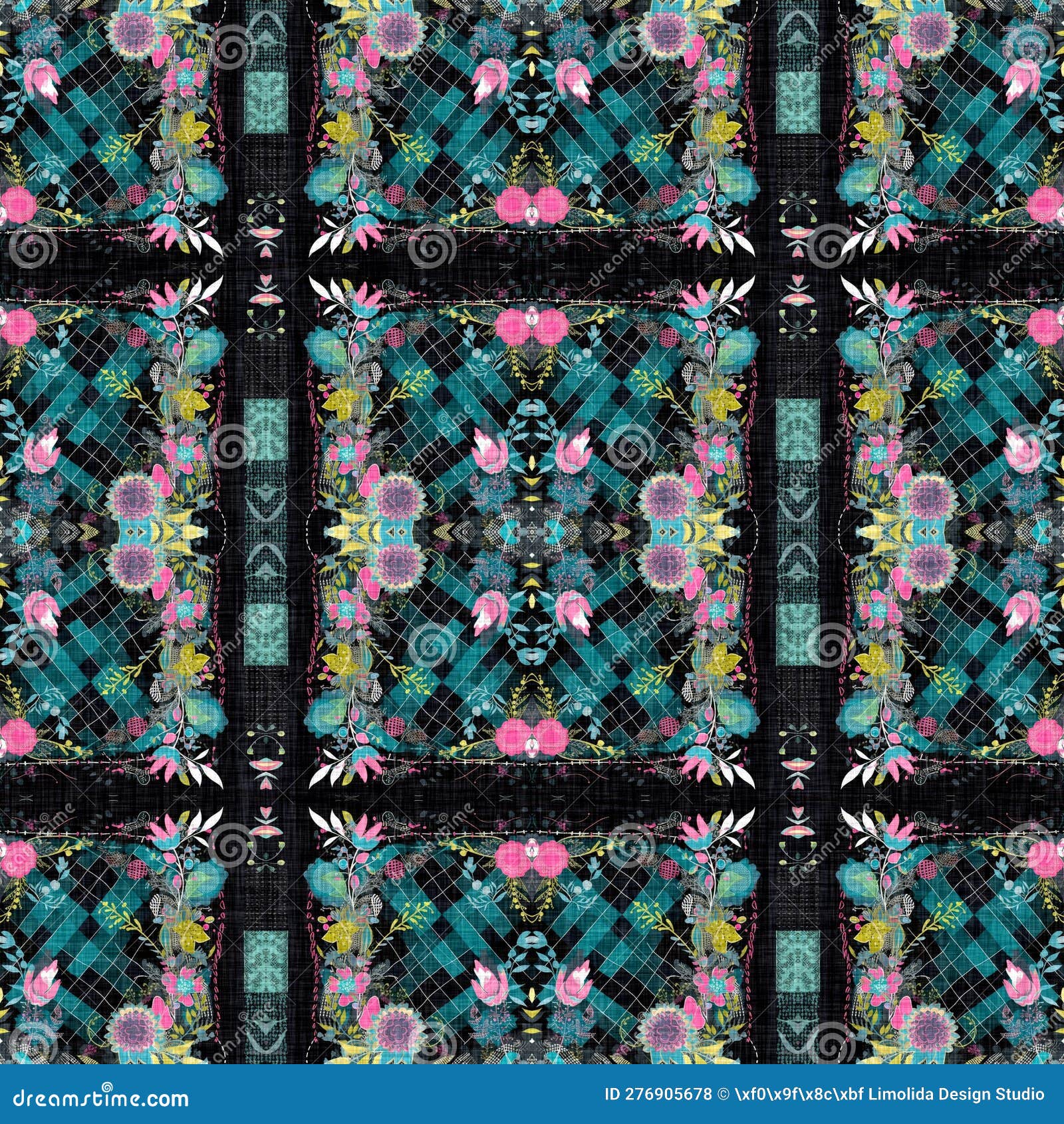 Boho Patchwork Flower Pattern with a Gypsy Retro Style. Repeatable ...