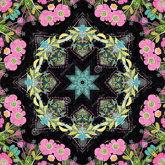Boho Patchwork Flower Pattern with a Gypsy Retro Style. Repeatable ...