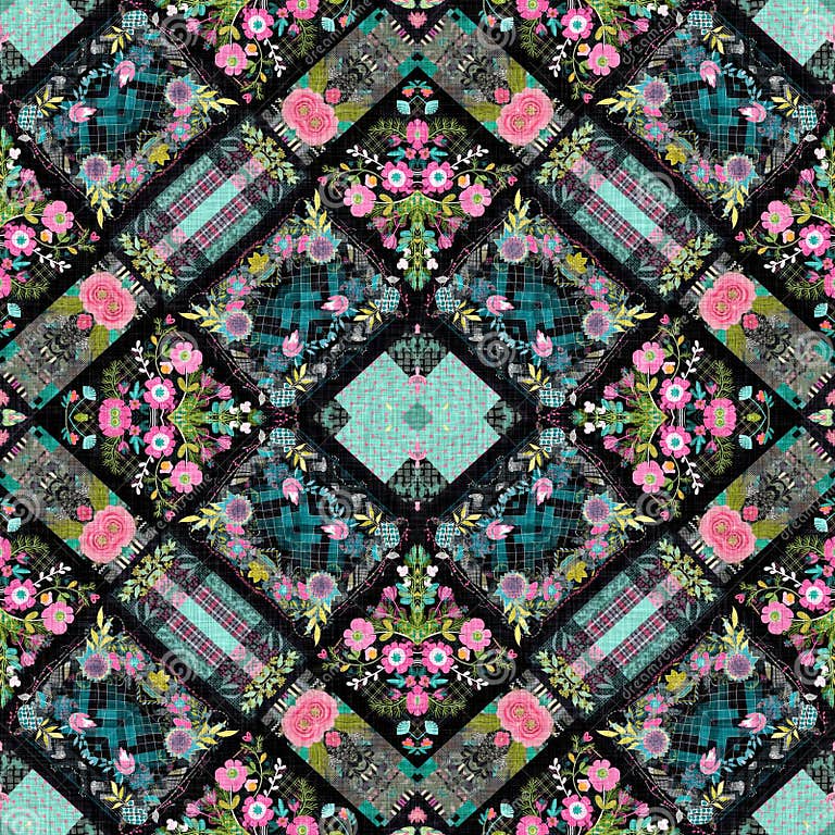 Boho Patchwork Flower Pattern with a Gypsy Retro Style. Repeatable ...