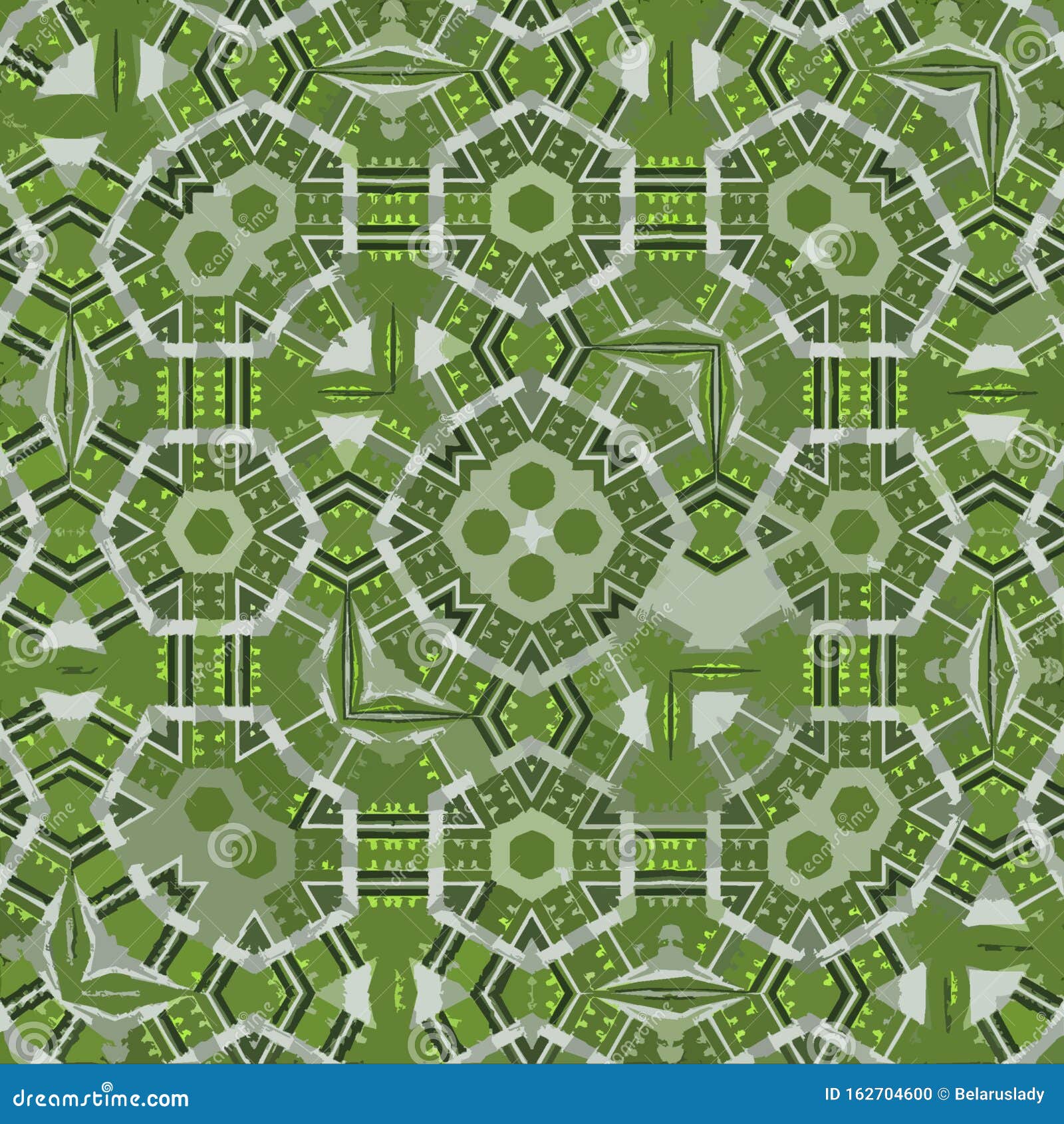 Boho Pattern in Green Color. Vintage Patchwork Fabric with Leaf and ...