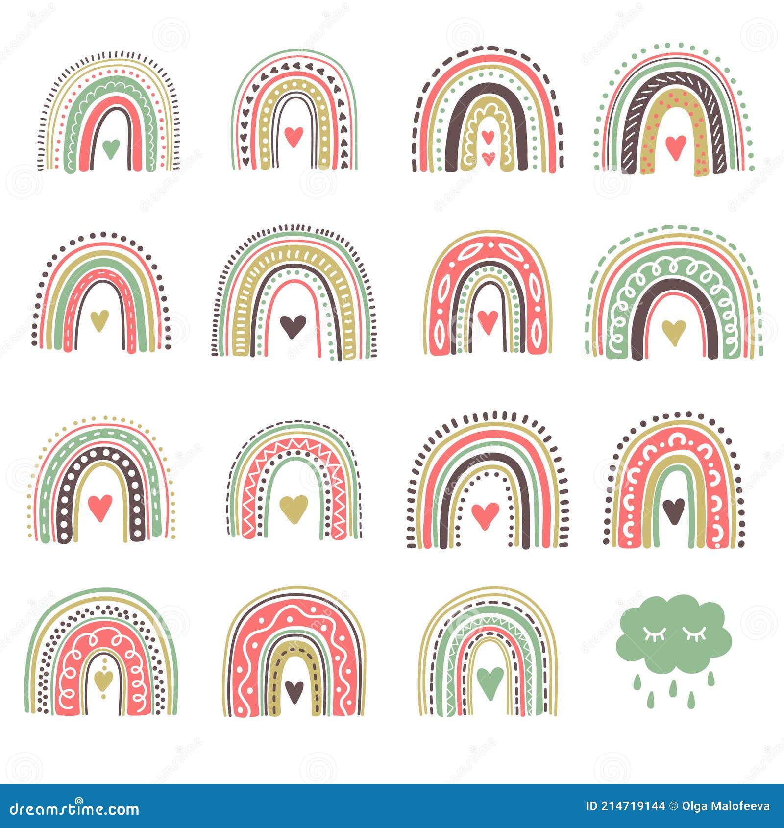 Boho Rainbow Icons Colorful Cute Vector Set Stock Vector - Illustration ...