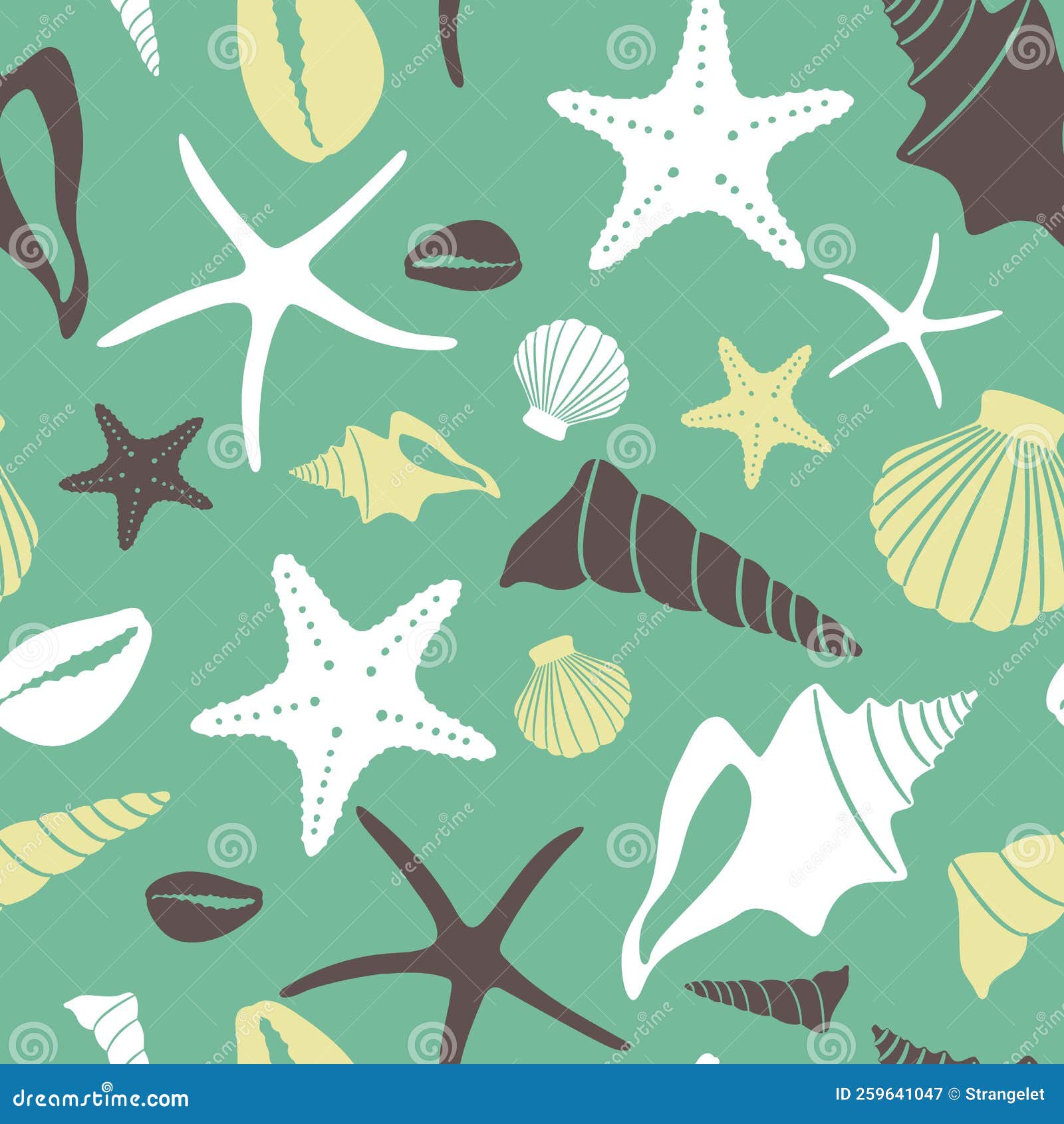 Boho Seamless Pattern with Conch Shells and Sea Stars Stock Vector ...