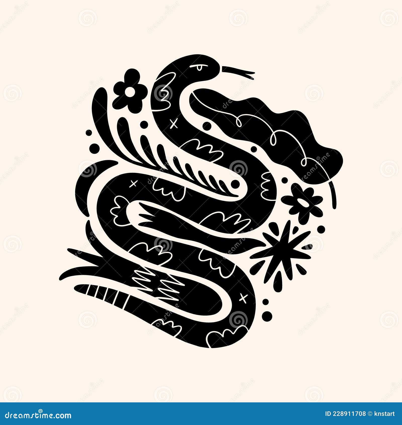 Boho Snake Art Print, Minimalist Contour Design. Stock Vector ...