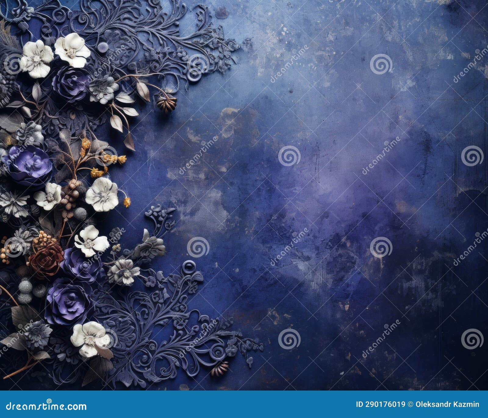 A Boho Style Background or Wallpaper in Blue Tones and Flowers Stock ...