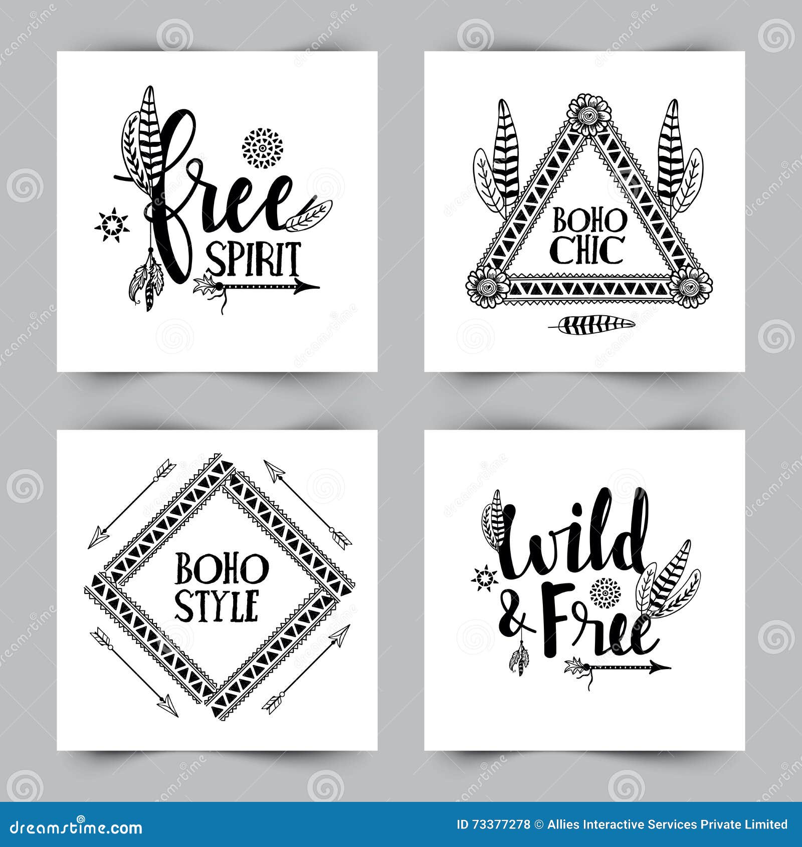 Boho Style Cards Set with Stylish Text. Stock Illustration ...