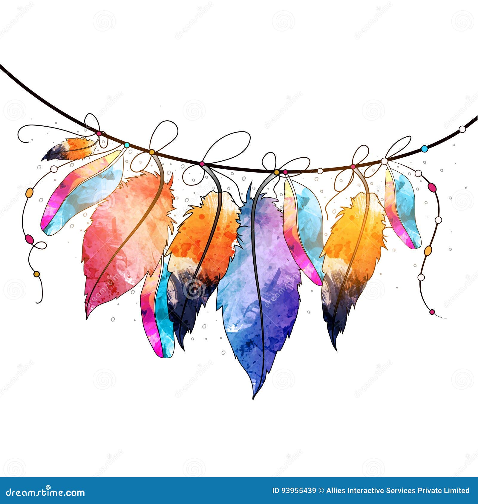 Boho Style Colorful Feathers Design. Stock Illustration - Illustration ...