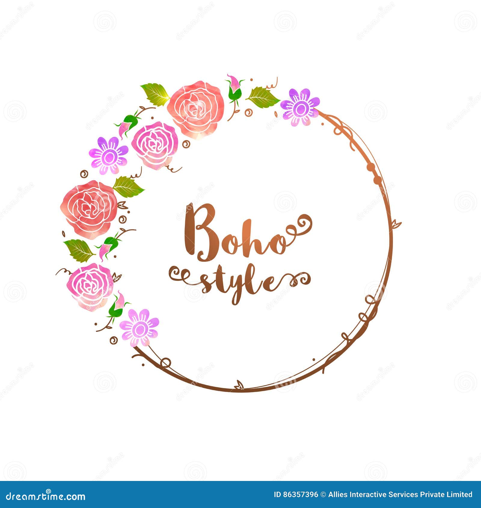 Boho Style Frame with Flowers. Stock Illustration - Illustration of ...