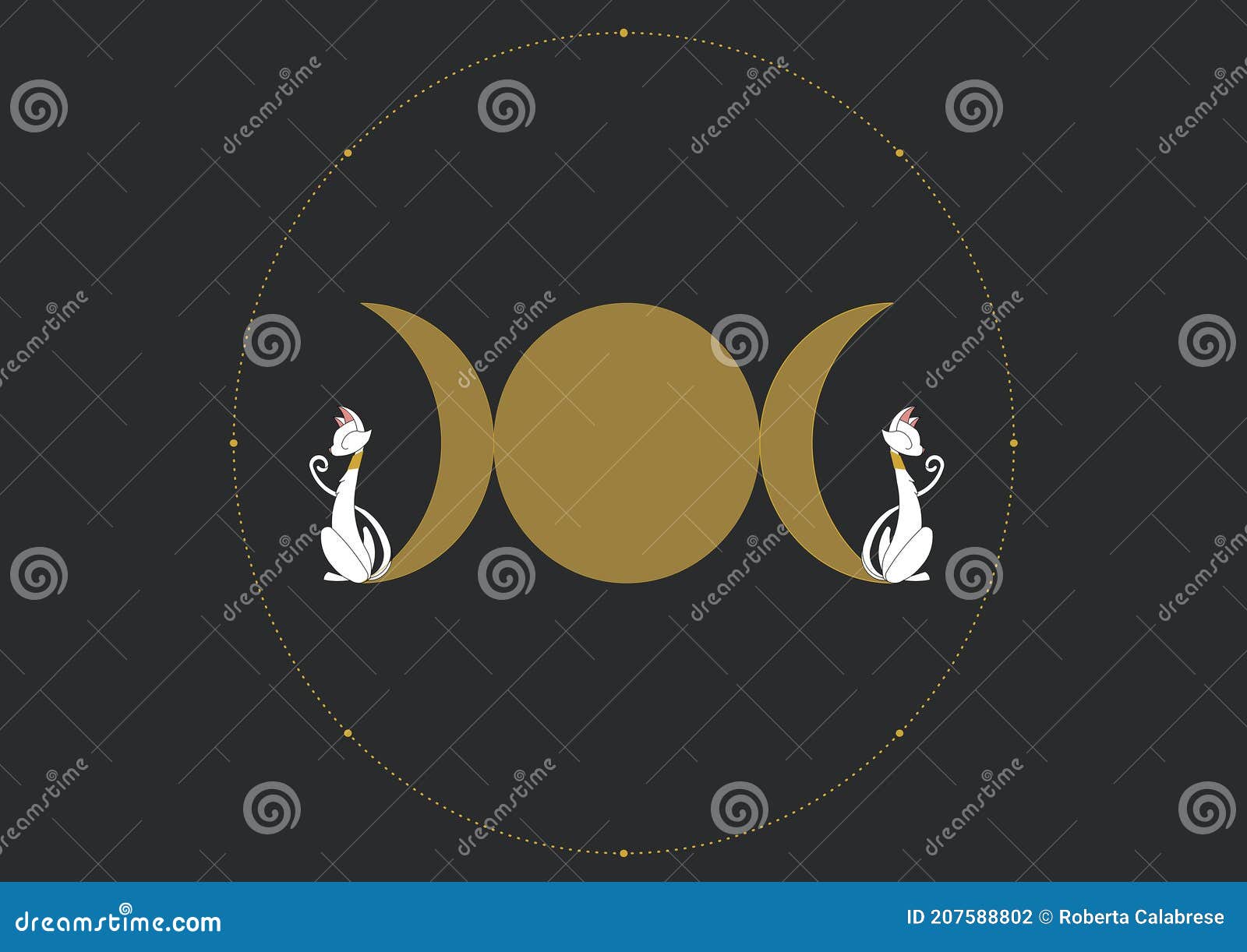 White cat with moon phases stock illustration. Illustration of moon ...