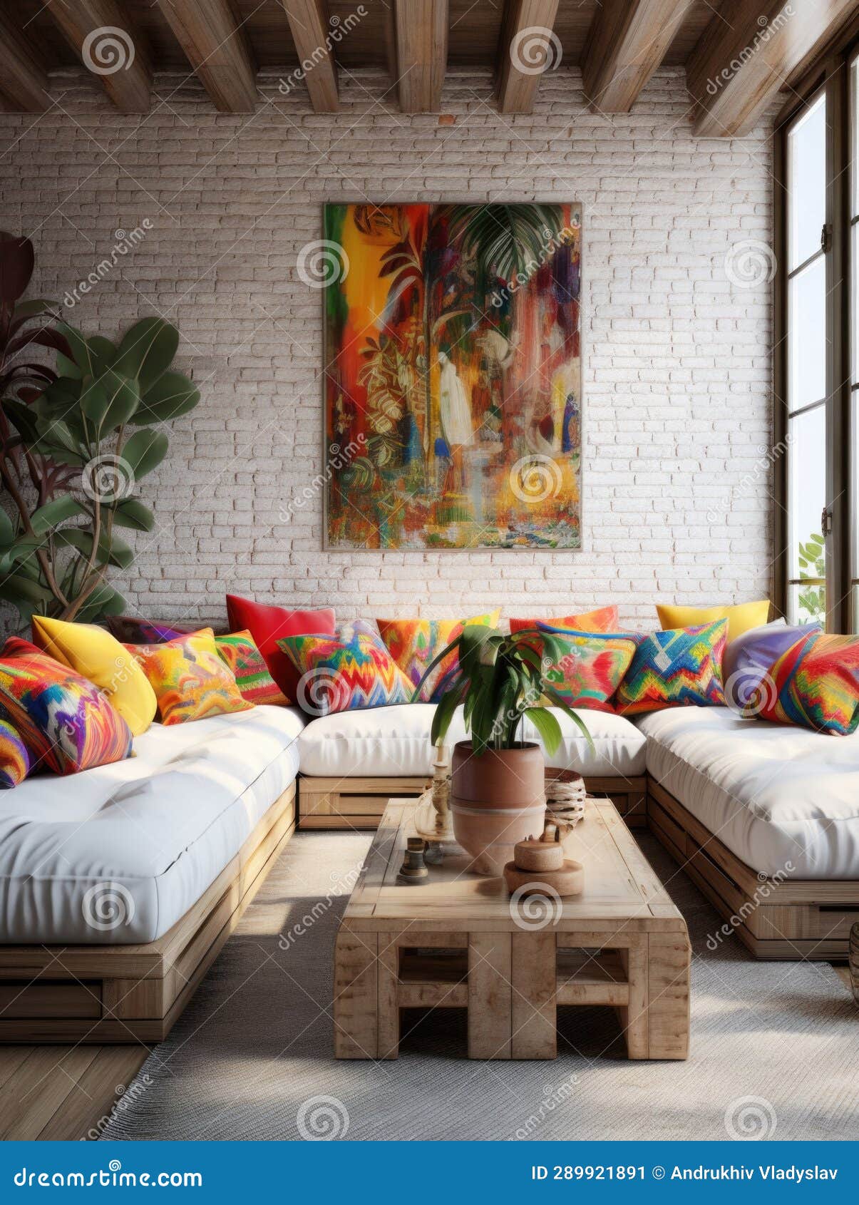 Boho Style Interior Design of Modern Living Room Stock Illustration ...