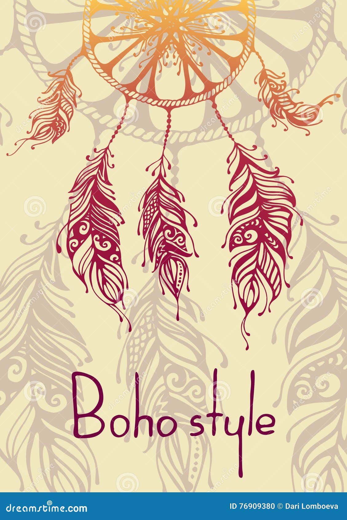 Boho Style Vertical Banner Set with Sketch Dreamcatcher and Feathers ...