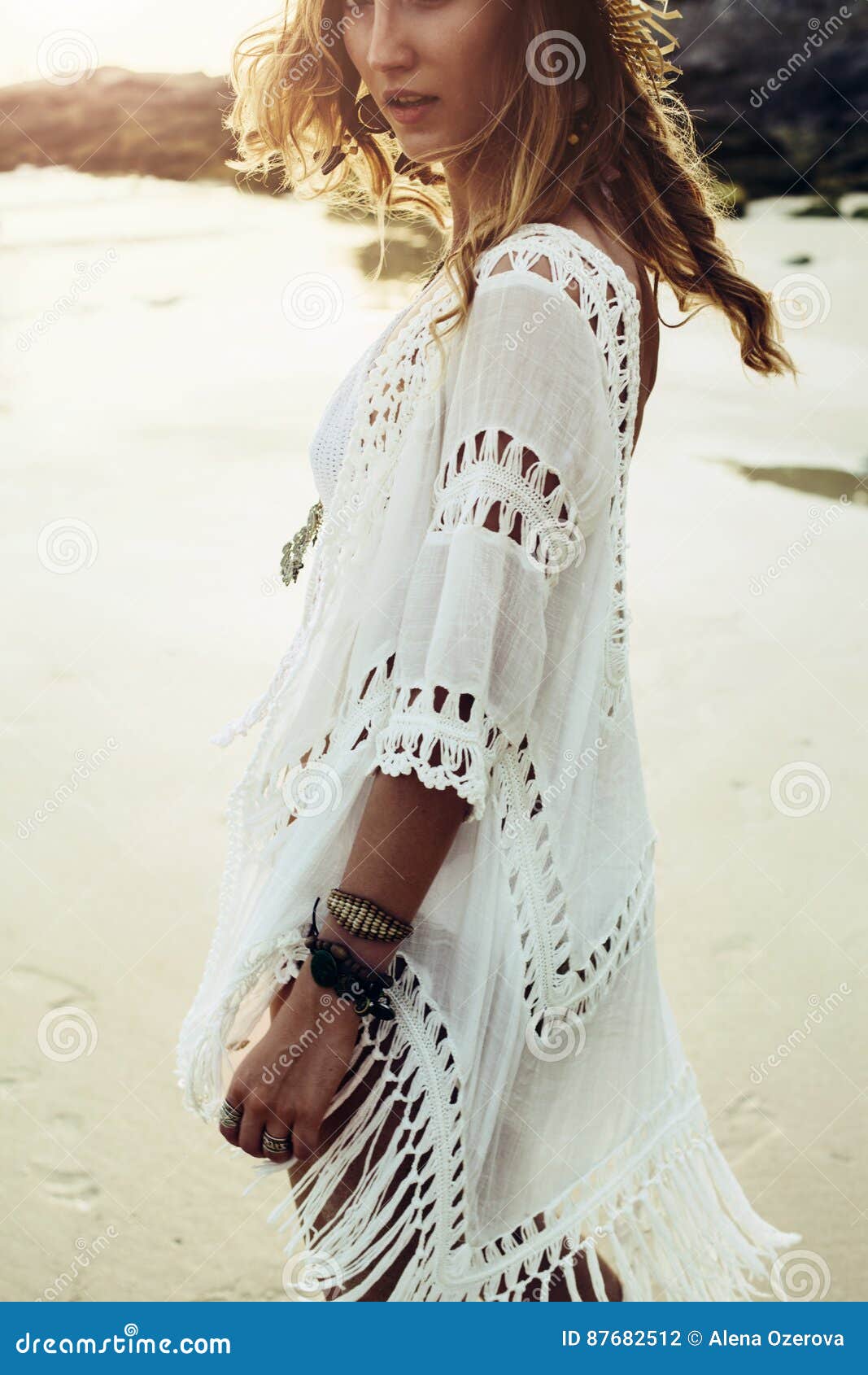 Boho Styled Model on the Beach Stock Photo - Image of chic, hair: 87682512