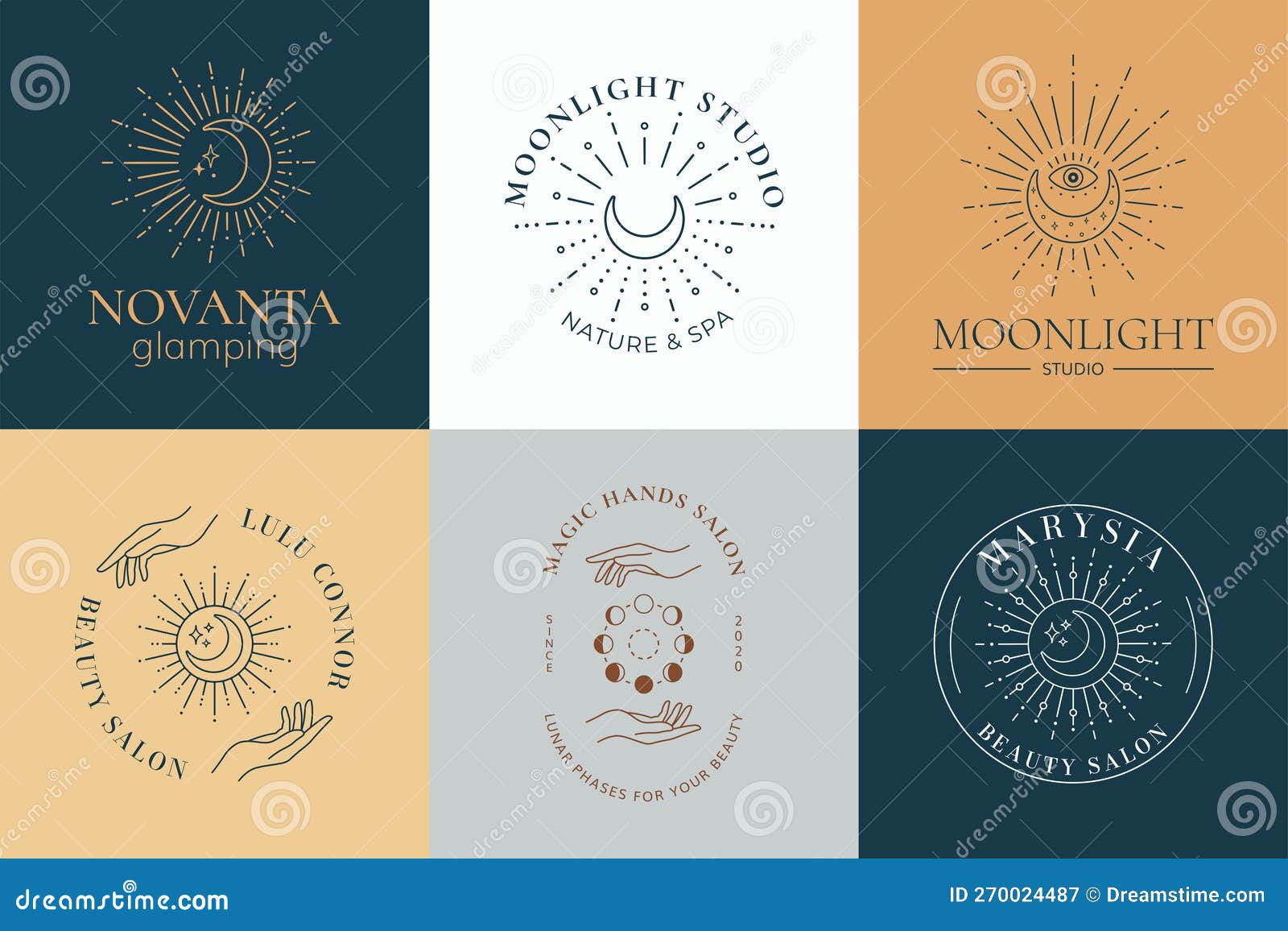 Boho Sun and Moon Logo, Sun Line Art Vector. Minimal Bohemian Moon ...