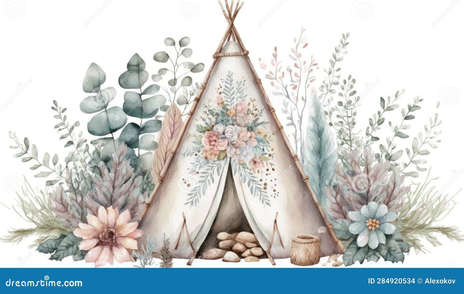 Boho Teepee Decorated with Pastel Watercolor Pattern AI Generated Stock ...
