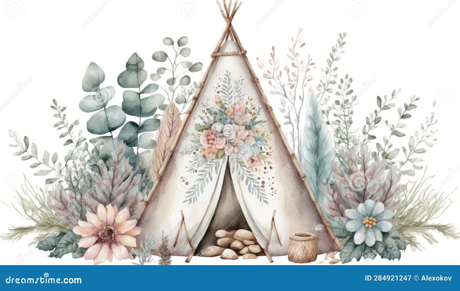 Boho Teepee Decorated with Pastel Watercolor Pattern AI Generated Stock ...