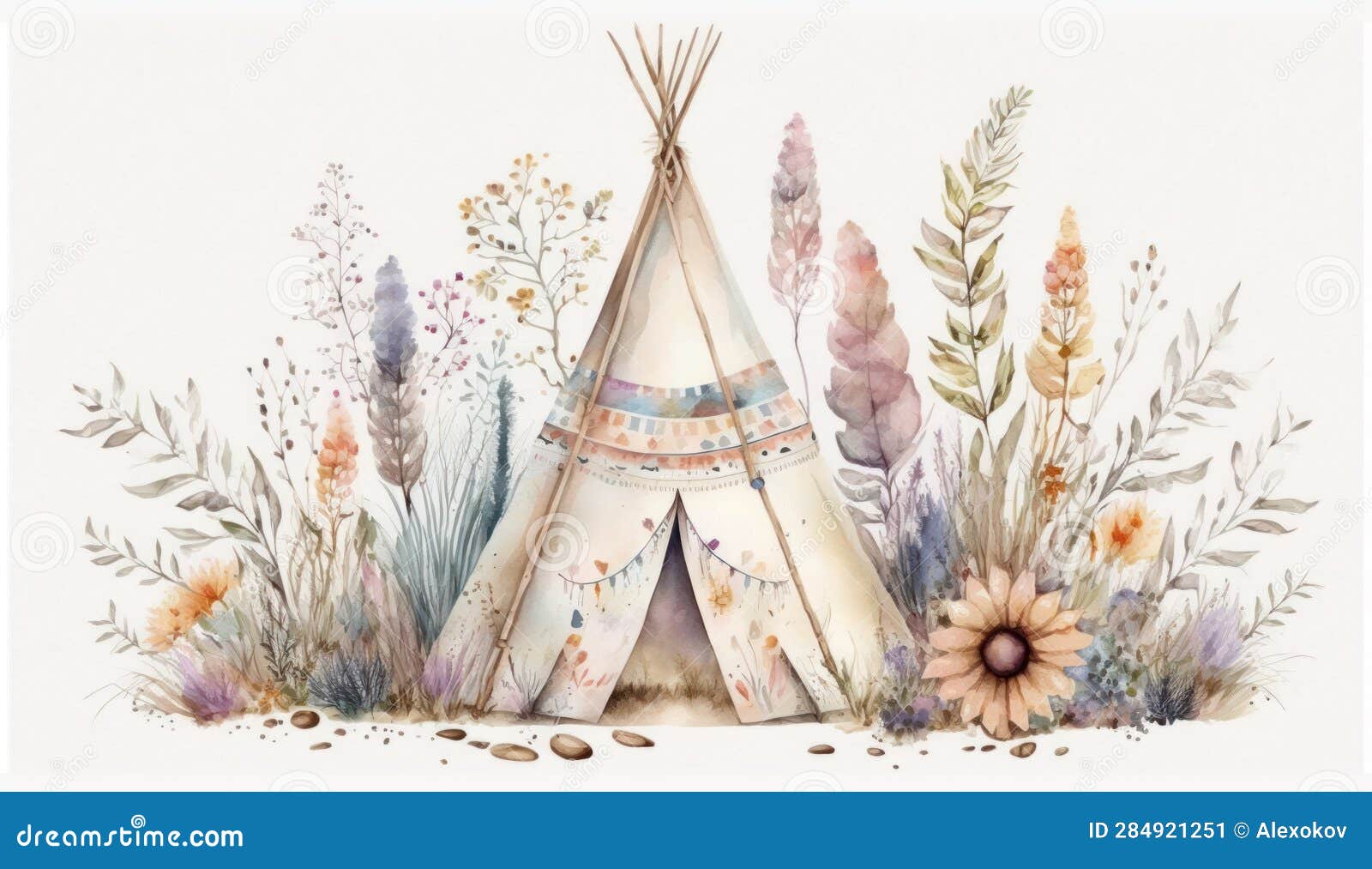 Boho Teepee Decorated with Pastel Watercolor Pattern AI Generated Stock ...