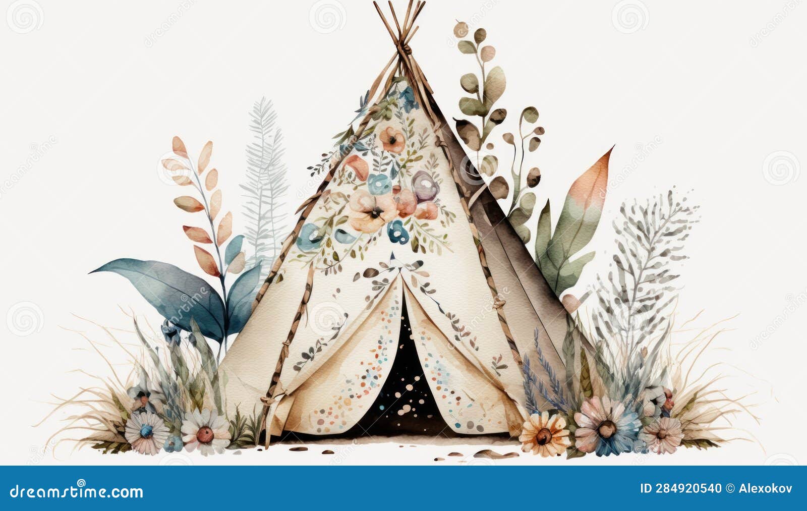 Boho Teepee Decorated with Watercolor Pattern in Forest AI Generated ...