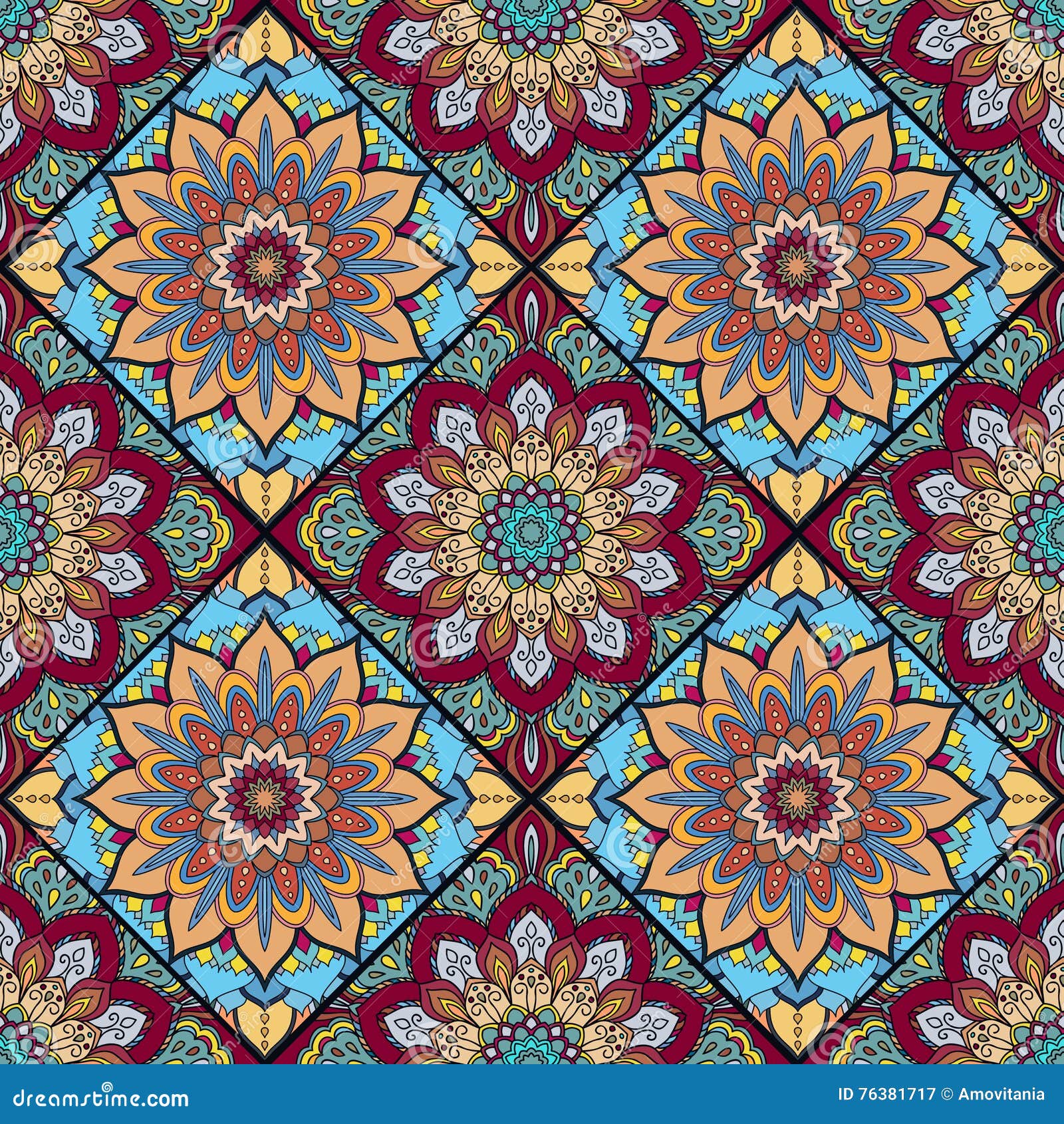 Boho Tile Flower Squares Colorful 2 Stock Vector - Illustration of ...
