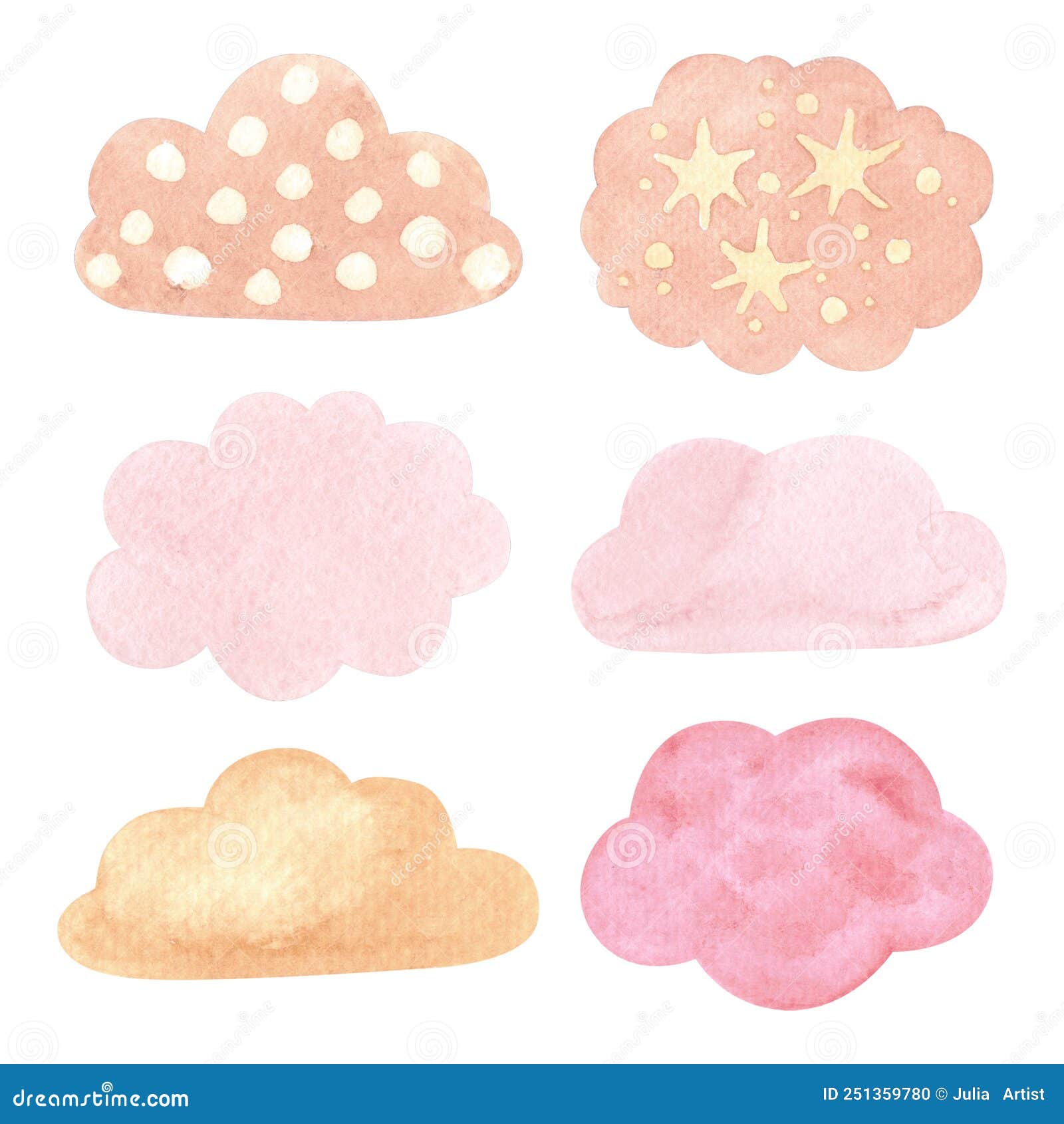Boho Watercolor Boho Clouds Set Stock Illustration - Illustration of ...