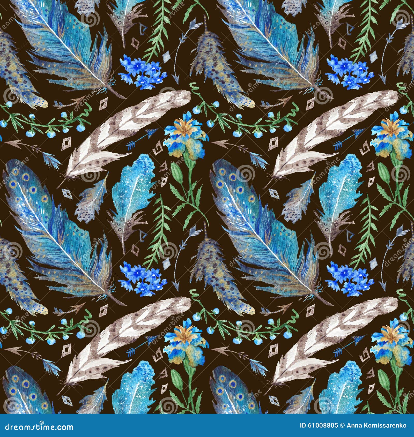 Boho Watercolor Pattern stock illustration. Illustration of floral ...