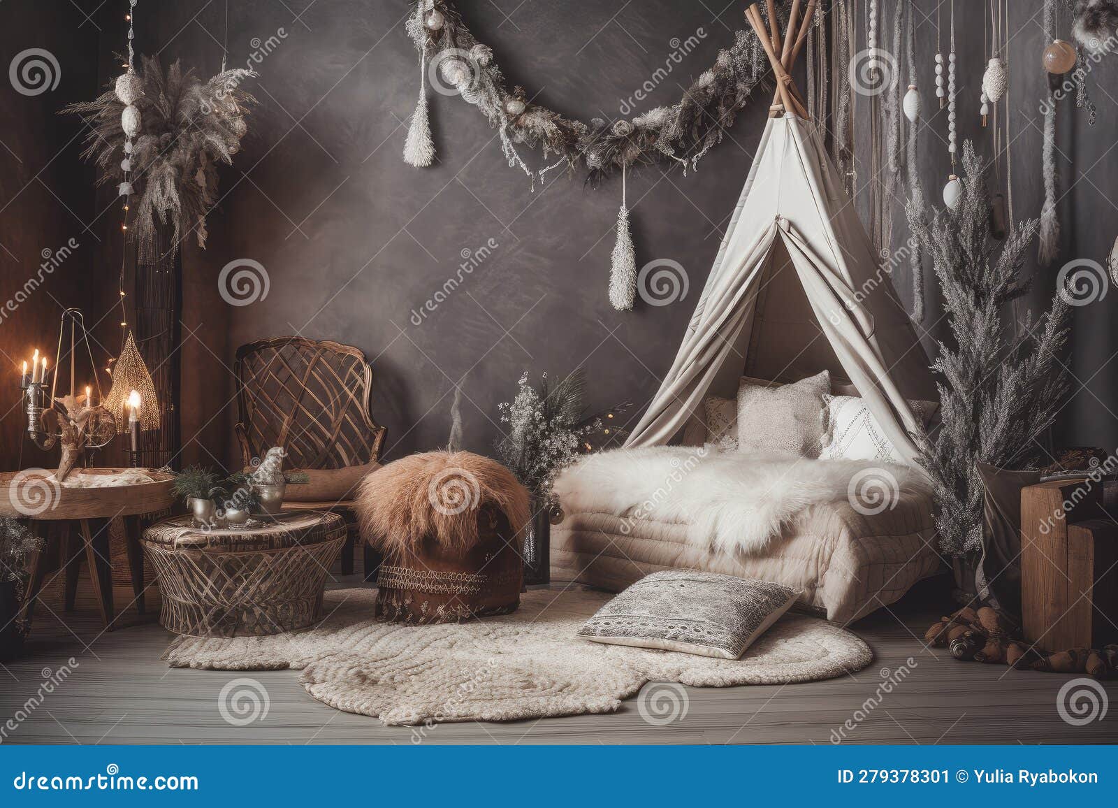 Boho Winter Wallpaper With Snowflakes On Ivory Background Royalty-Free ...
