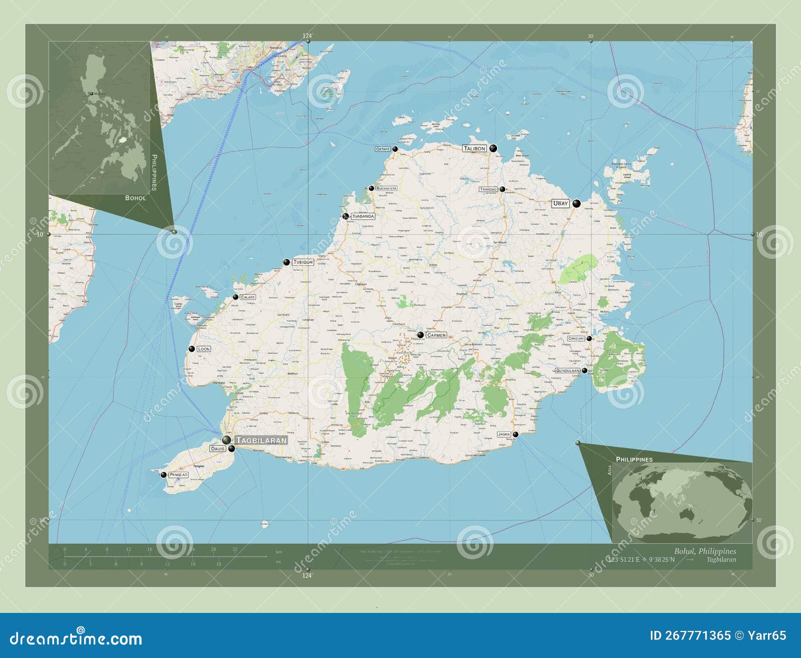 Bohol, Philippines. OSM. Labelled Points of Cities Stock Illustration ...
