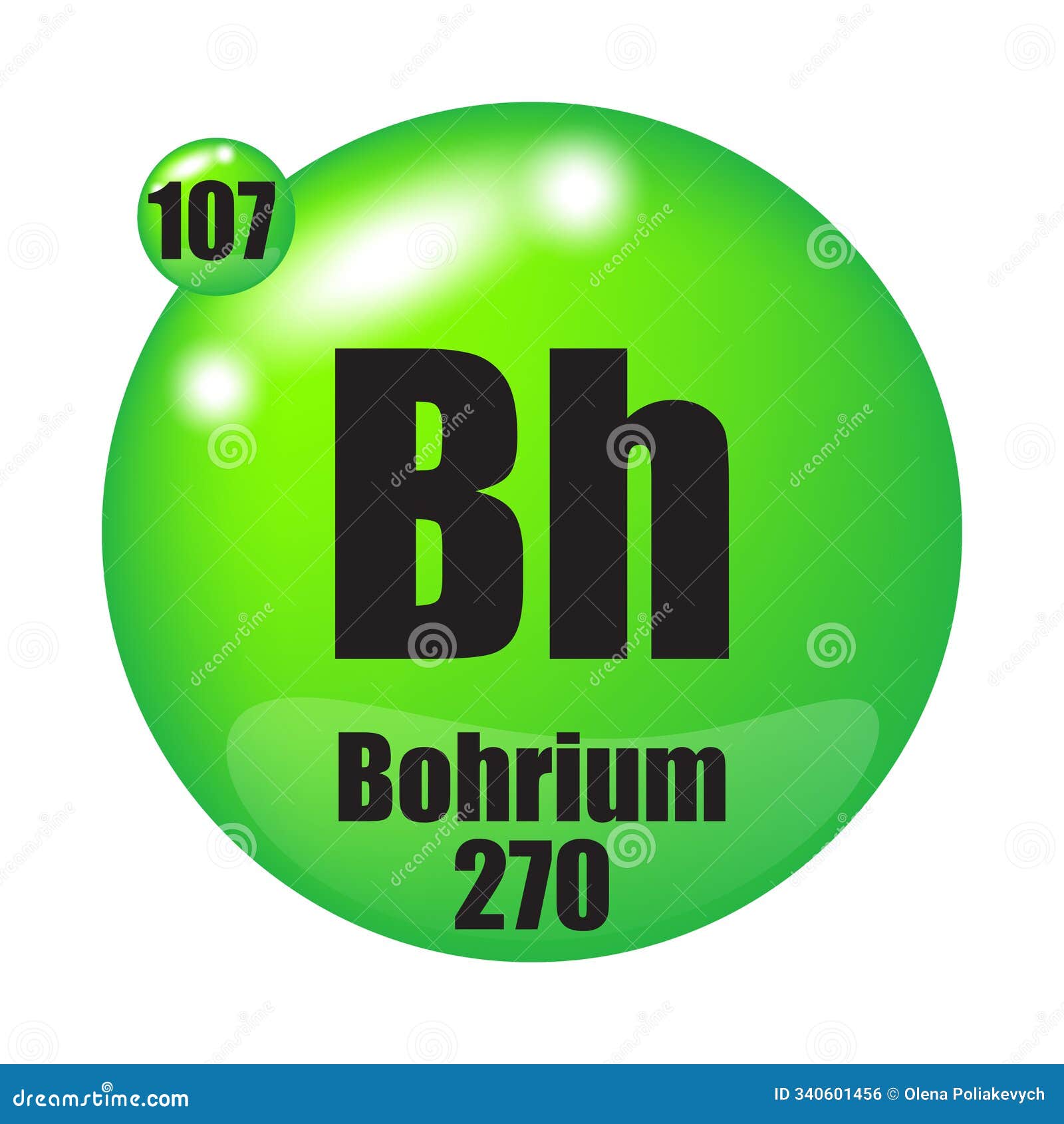 Bohrium Icon. Bh Chemical Element. Atomic Number 107. Mass 270. Green ...