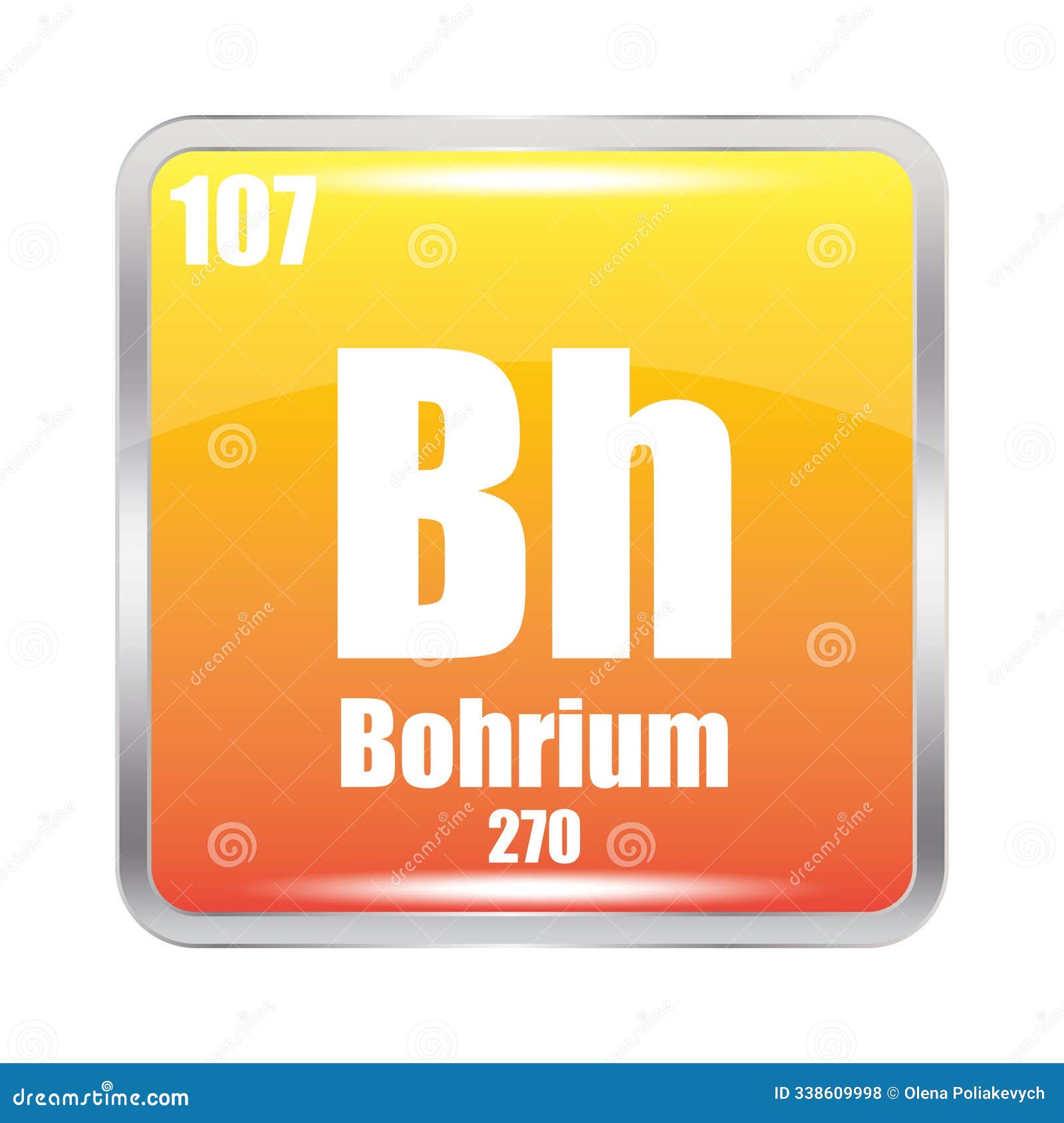 Bohrium Icon. Bh Chemical Element. Atomic Number 107. Mass 270. Orange ...