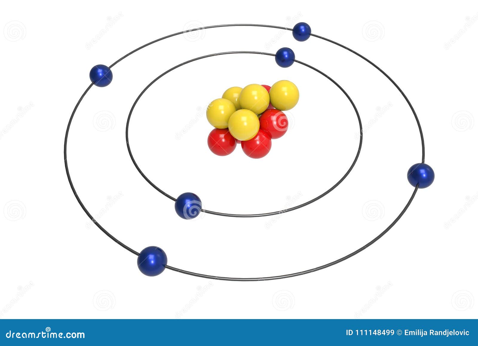 Bohrmodel Van Koolstofatoom Met Proton, Neutron En Elektron Stock ...