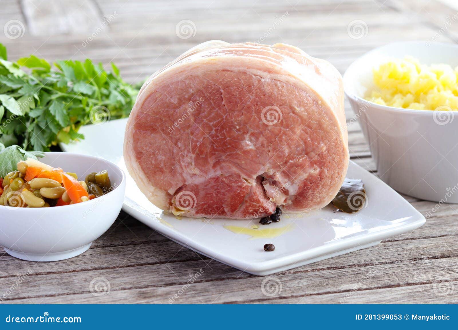 Boiled bacon on plate stock image. Image of bacon, meat - 281399053
