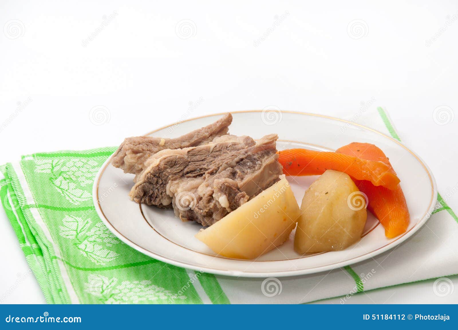Boiled Beef with Boiled Potatoes and Carrots on a Plate Stock Photo ...