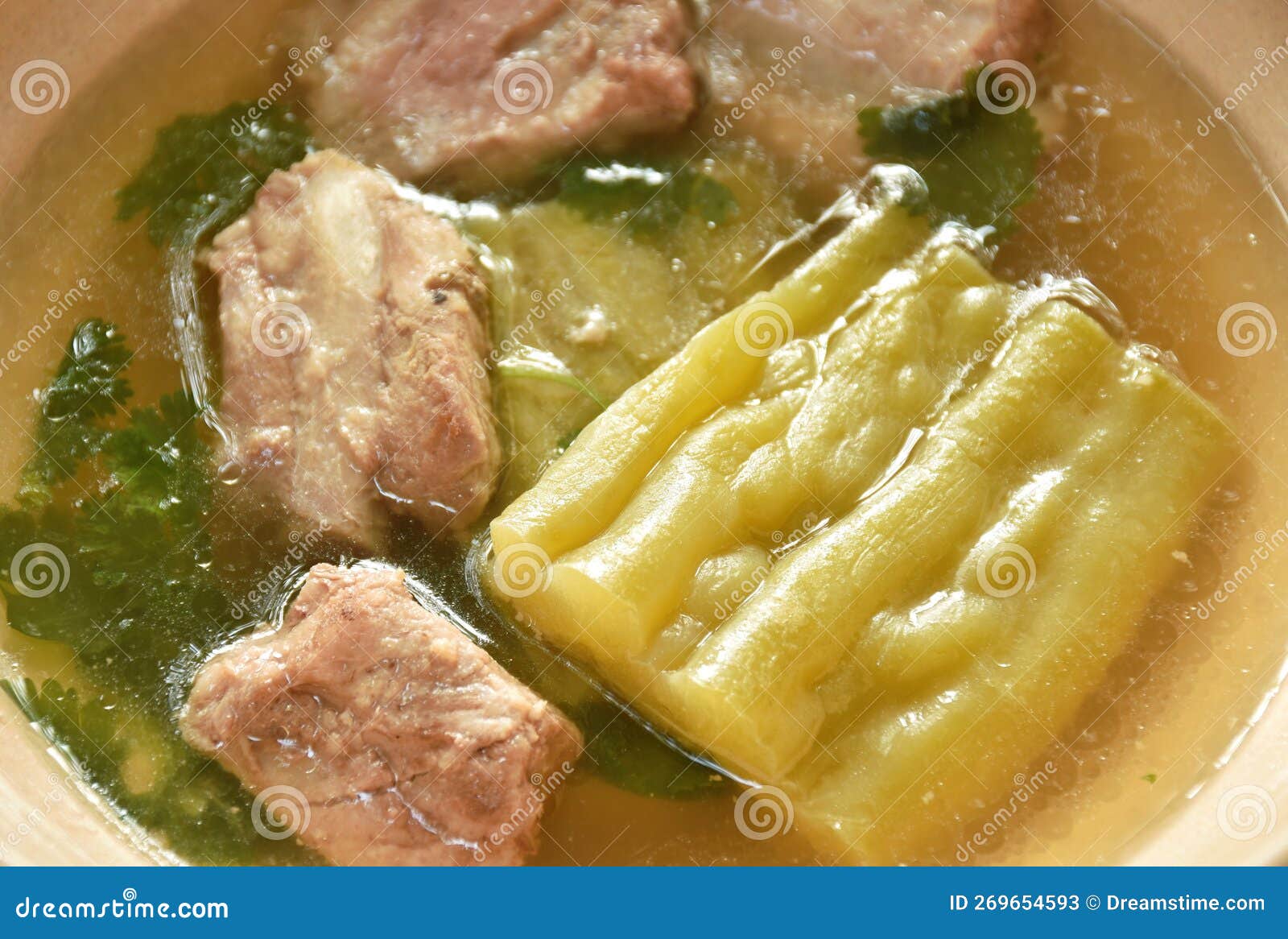 Boiled Bitter Melon with Pork Bone in Clear Soup on Bowl Stock Image ...