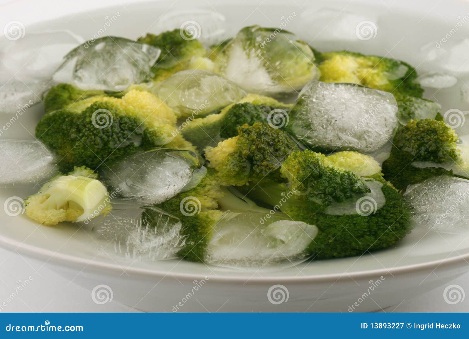 Boiled Broccoli in Cold Water with Ice Cubes Stock Image - Image of ...