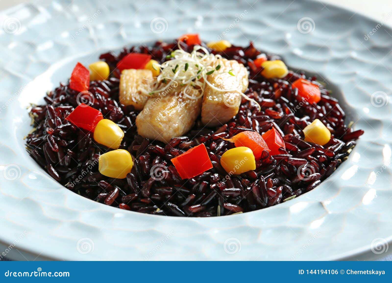 Boiled Brown Rice with Meat in Plate Stock Photo - Image of long, cook ...