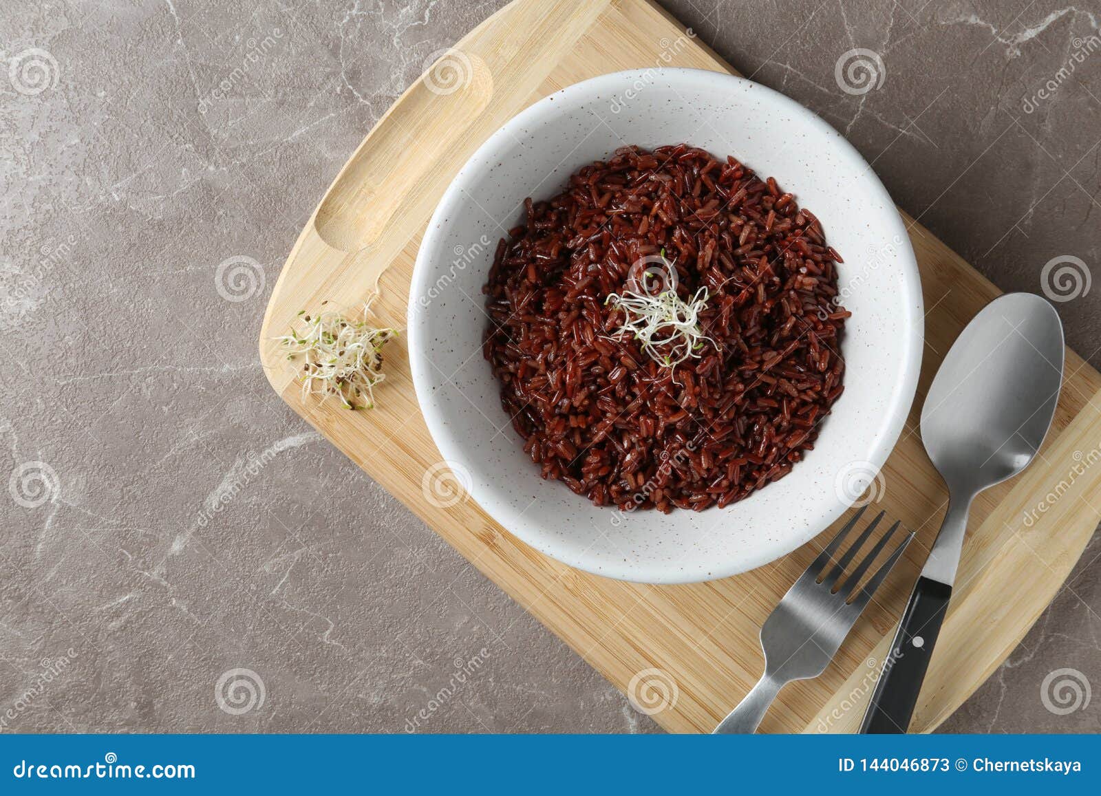 Boiled Brown Rice Served on Table. Space for Text Stock Image - Image ...