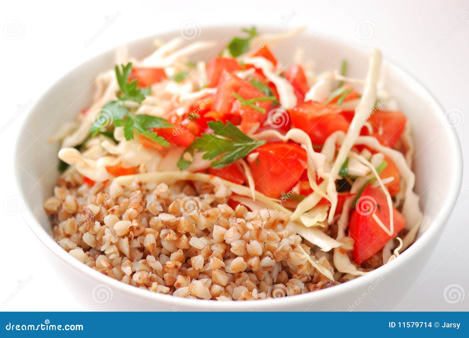 Boiled Buckwheat with Salad Stock Photo - Image of tomato, parsley ...