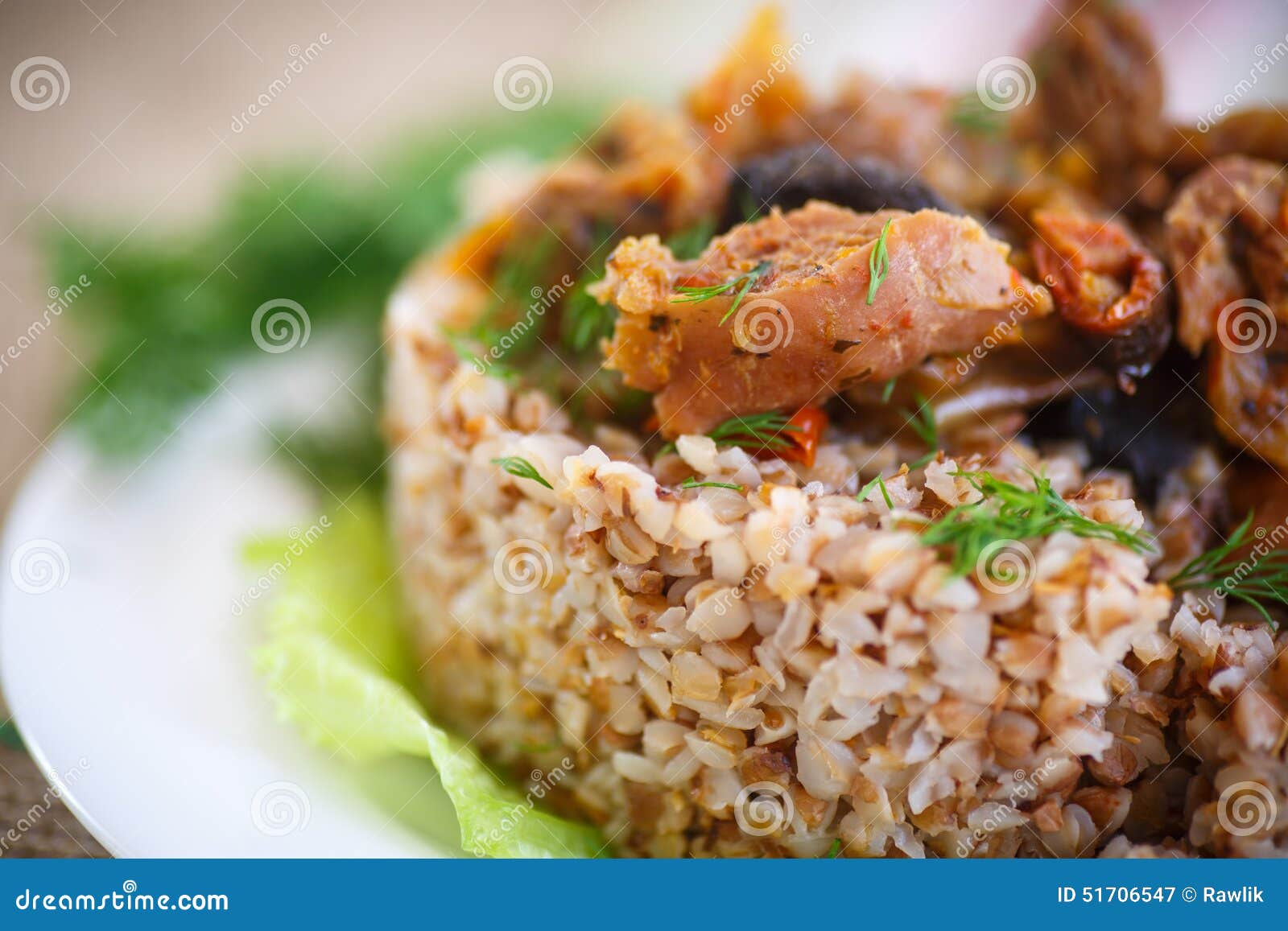 Boiled Buckwheat with Stewed Chicken Gizzards Stock Image - Image of ...