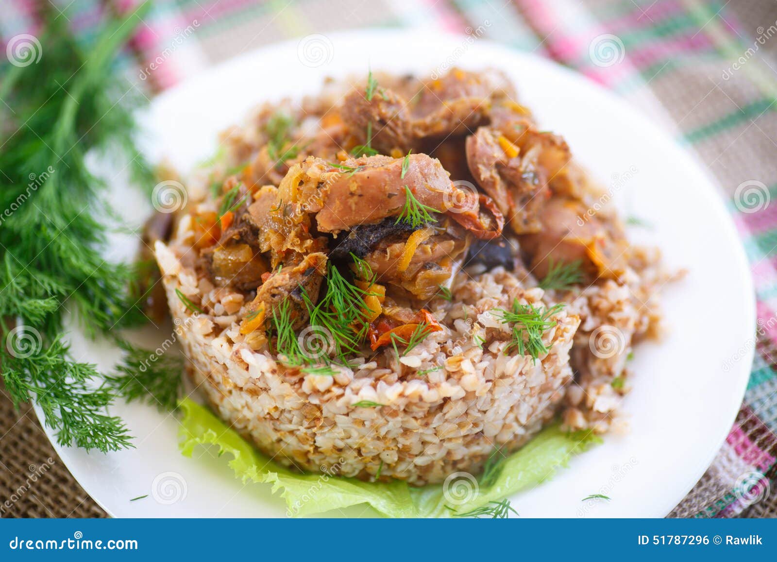 Boiled Buckwheat with Stewed Chicken Gizzards Stock Photo - Image of ...