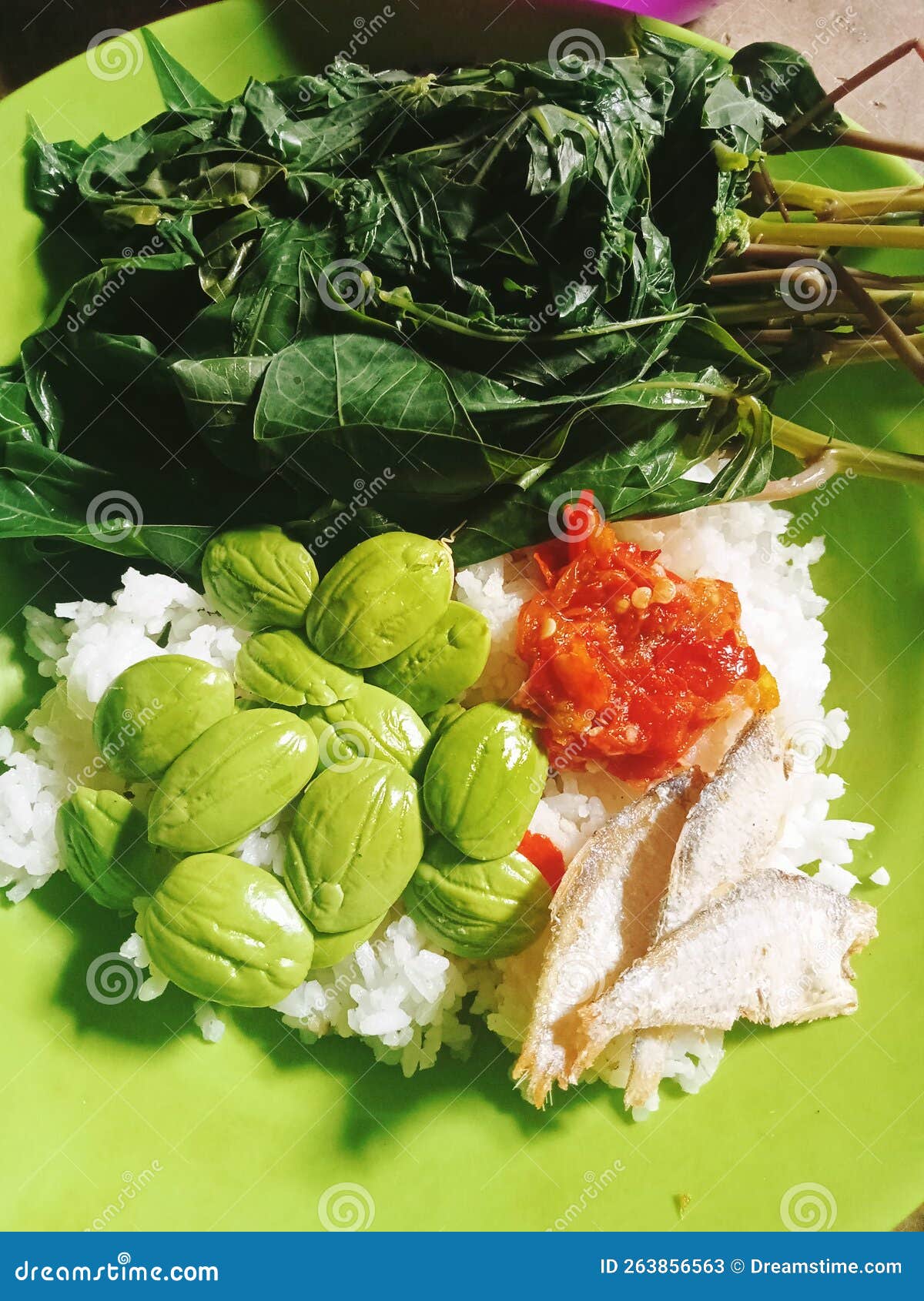 Boiled Cassava Leaves and Fish Stock Image - Image of food, curry ...