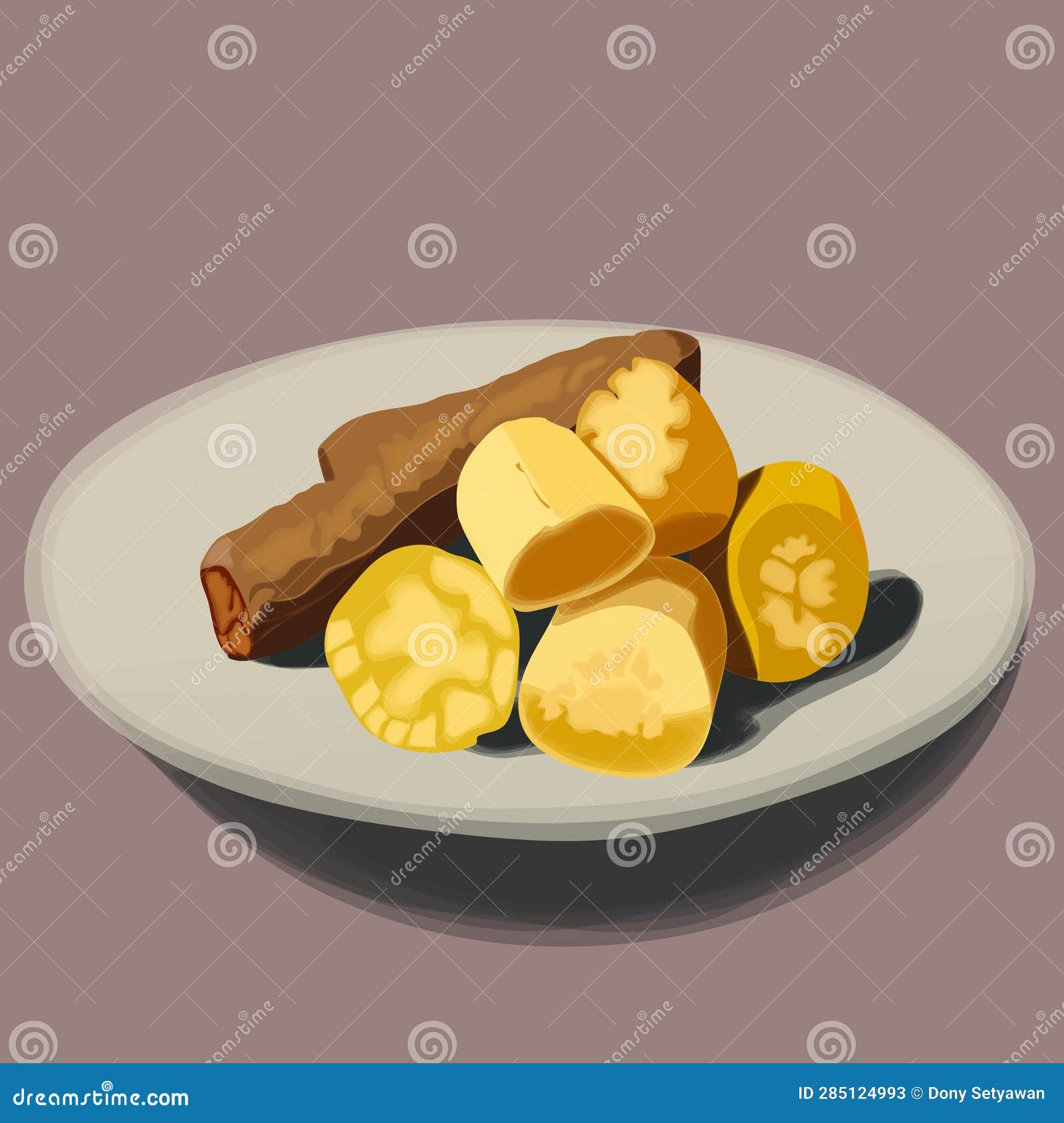 Cassava Vector Illustration. Whole And Cut Vegetable On White ...