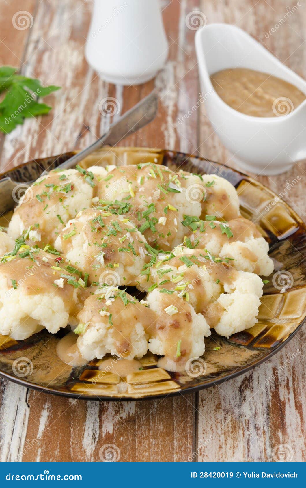 Boiled Cauliflower with Sauce Closeup Vertical Stock Image - Image of ...