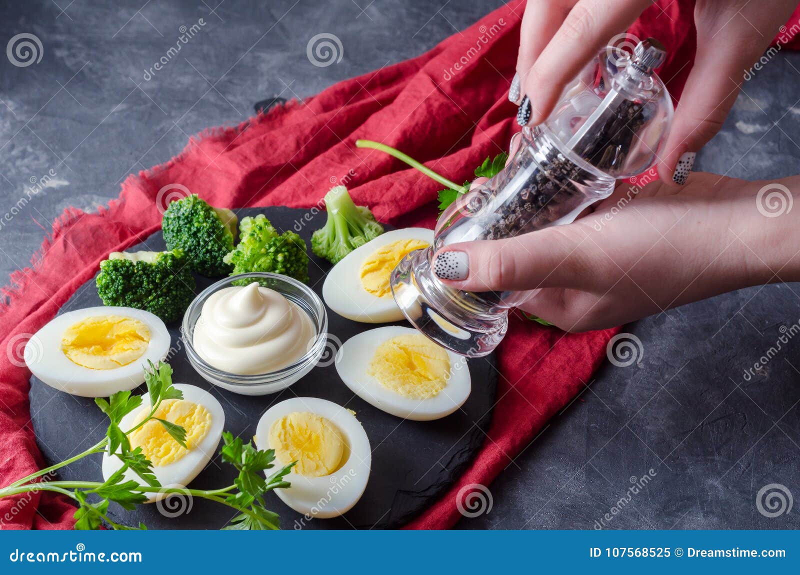 Half Cooked Chicken Eggs on a Plate. Stock Image - Image of broccoli ...