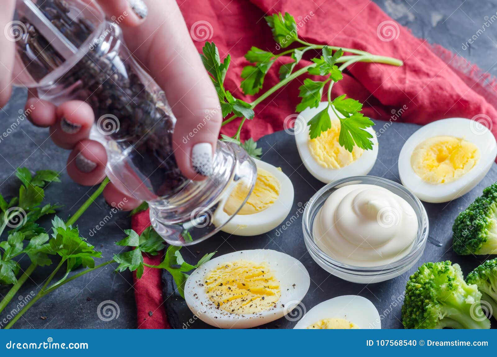 Half Cooked Chicken Eggs on a Plate. Stock Photo - Image of pepper ...