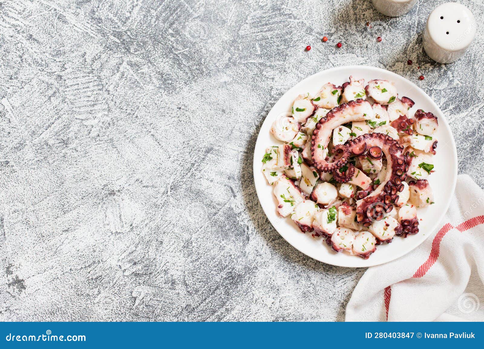 Boiled Chopped Octopus on a Concrete Table Stock Image - Image of ...