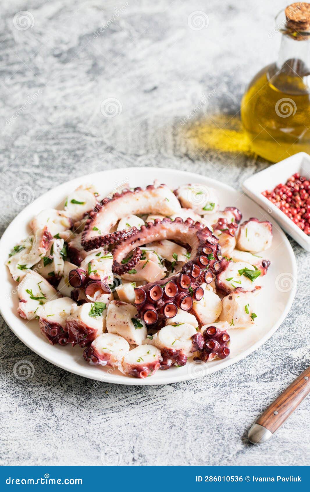 Boiled Chopped Octopus on a Concrete Table Stock Photo - Image of ...