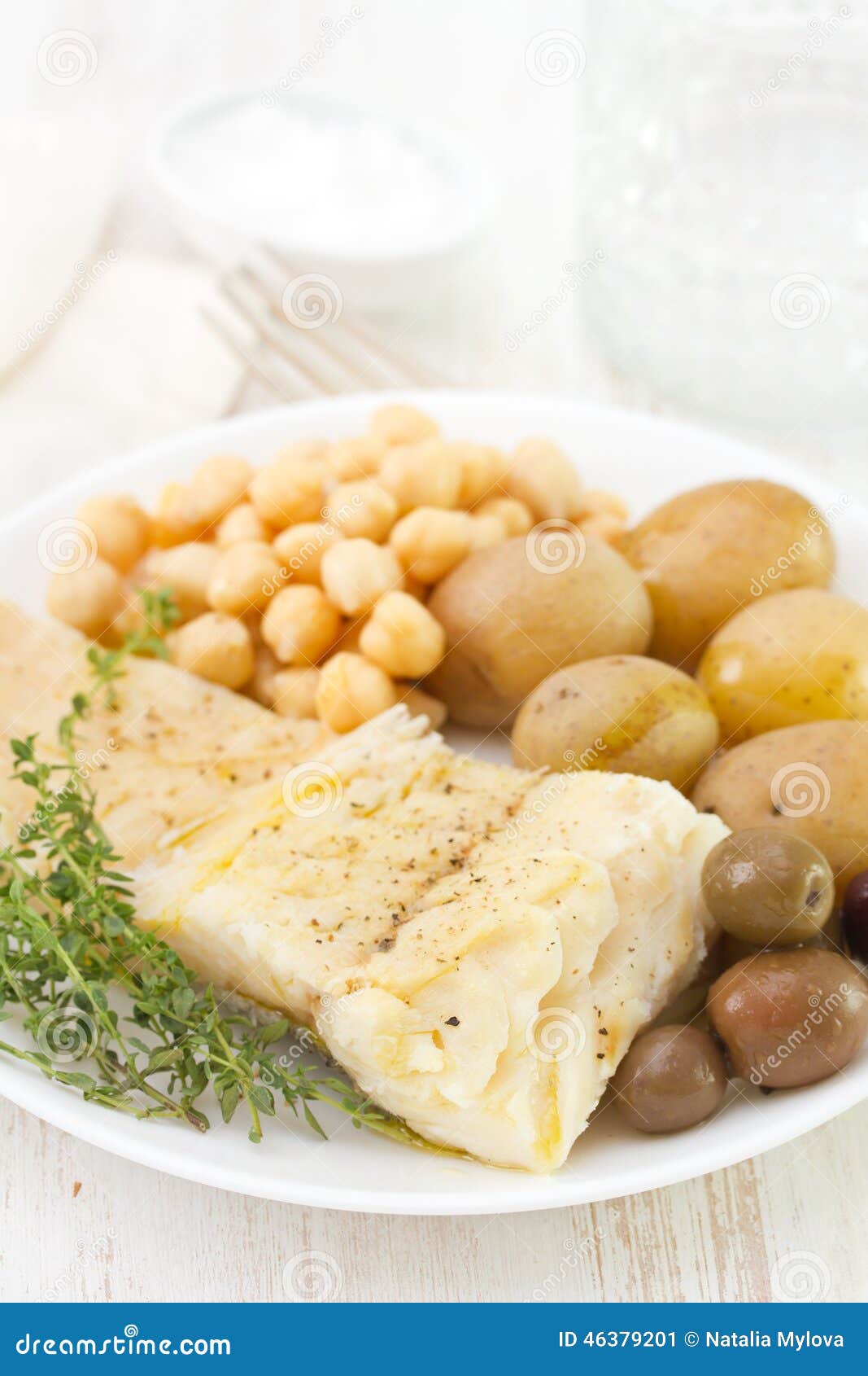 Boiled Cod Fish with Chick-pea Stock Image - Image of chick, dietary ...